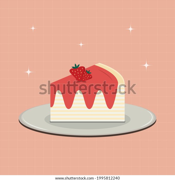 Strawberry Crepe Cake Vector Drawing Using Stock Vector (Royalty Free ...