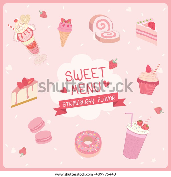 Strawberry flavour of sweet dessert menu for restaurant and cafe shop ...