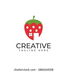Strawberry House Combination Logo Design Illustration Stock Vector ...