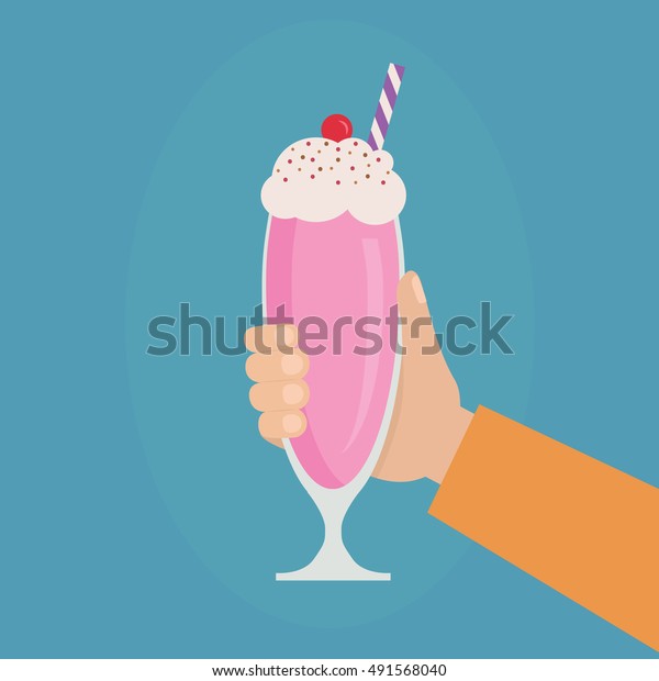 Strawberry Milkshake Cartoon Design Man Holding Stock Vector (Royalty ...