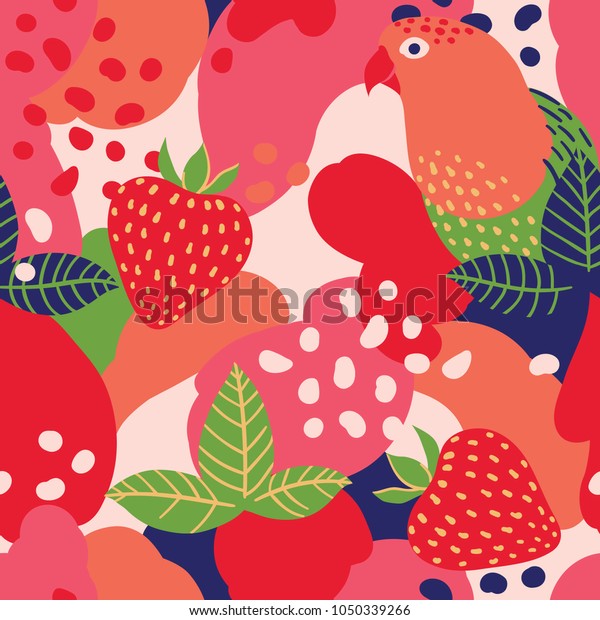 Strawberry Parrot On Abstract Background Vector Stock Vector (Royalty ...