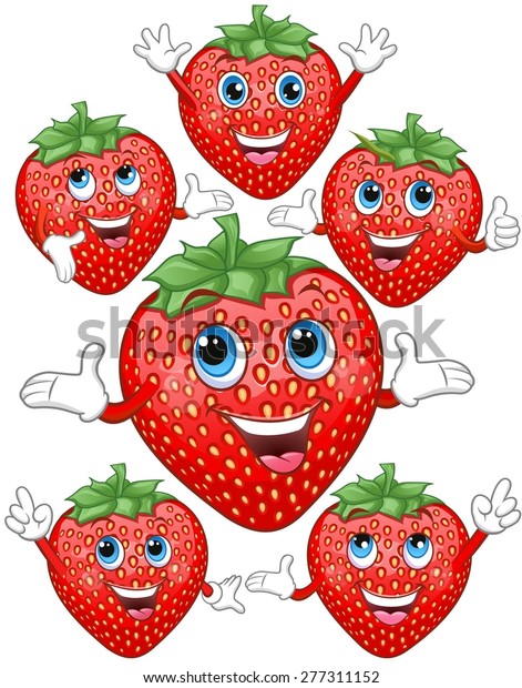 Strawberry Various Face Expressions Smiling Stock Vector (Royalty Free ...