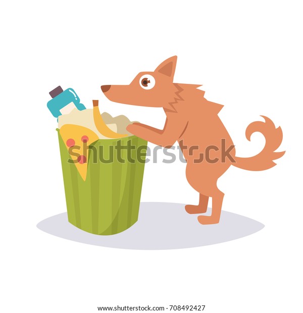 Stray Dog Rummaging Trash Can Stock Vector (Royalty Free) 708492427