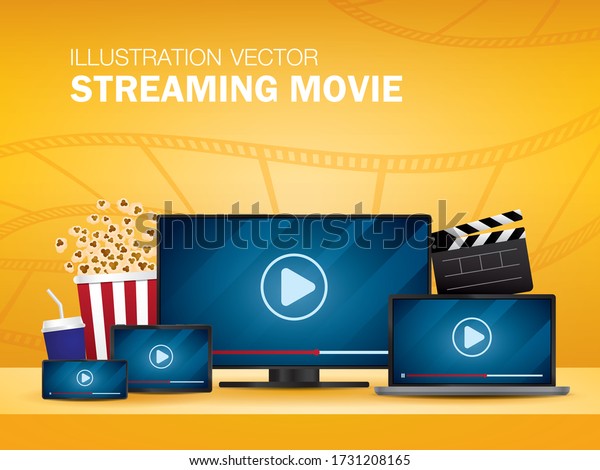 Streaming Movie Illustration Vector Devices Watching Stock Vector ...