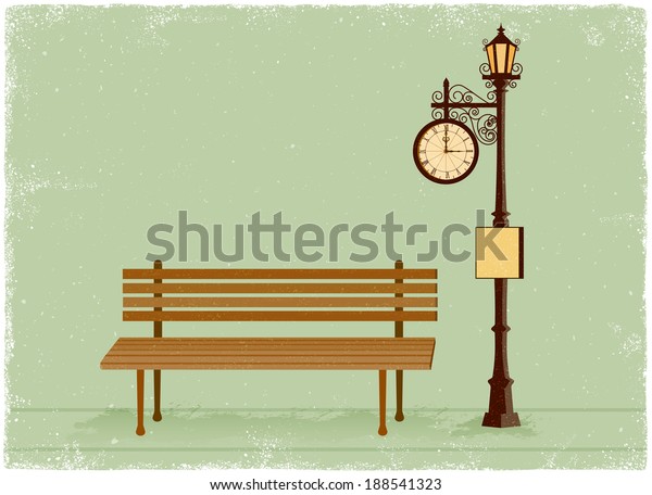 Street Clock Lamp Post Park Bench Stock Vector (Royalty Free) 188541323 ...