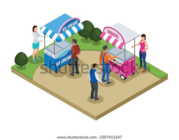 Street Food Carts Isometric Composition People Stock Vector (Royalty ...