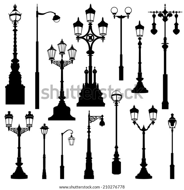 Street lamp set. Street lights retro collection.
