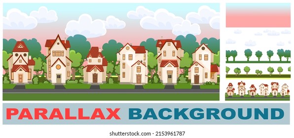 Street Set Parallax Effect Cartoon Houses Stock Vector (Royalty Free ...