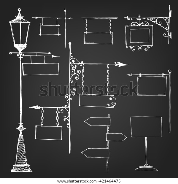 Street Signs Empty Signs Sketch Empty Stock Vector (Royalty Free) 421464475