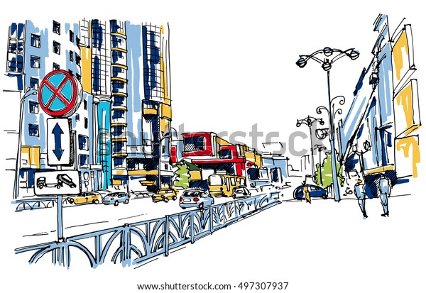 Street Sketch Stock Vector (Royalty Free) 497307937 | Shutterstock