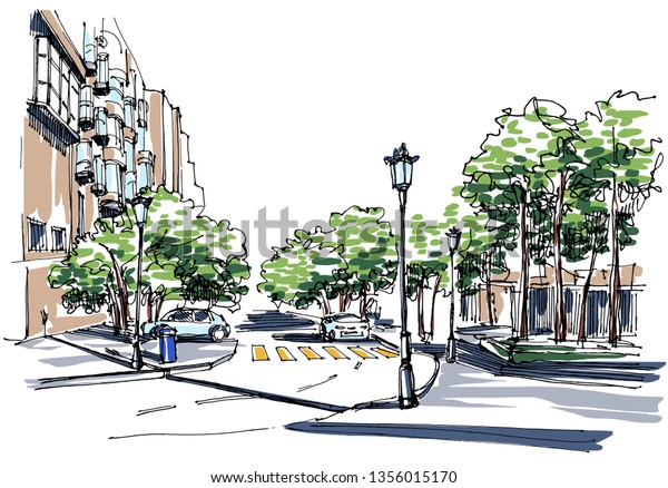 Street View Sketch Stock Vector (Royalty Free) 1356015170 | Shutterstock