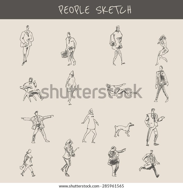 Street Walking People Drawing Man Women Stock Vector (Royalty Free ...