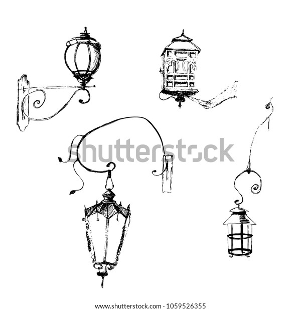 Street Wall Lights Sketch Stock Vector (Royalty Free) 1059526355 ...