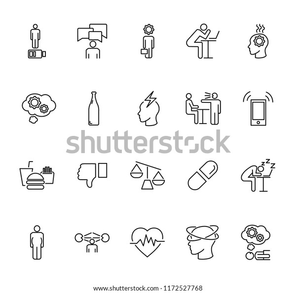 Stress Causes Icons Collection Set Outline Stock Vector (Royalty Free ...