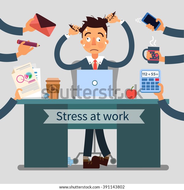 Stress Office Work Multitasking Businessman Laptop Stock Vector ...