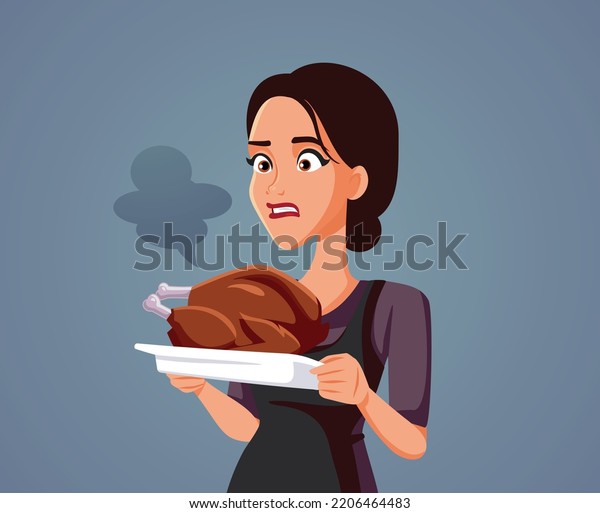 Stressed Inexperienced Cook Burning Roasted Turkey Stock Vector ...