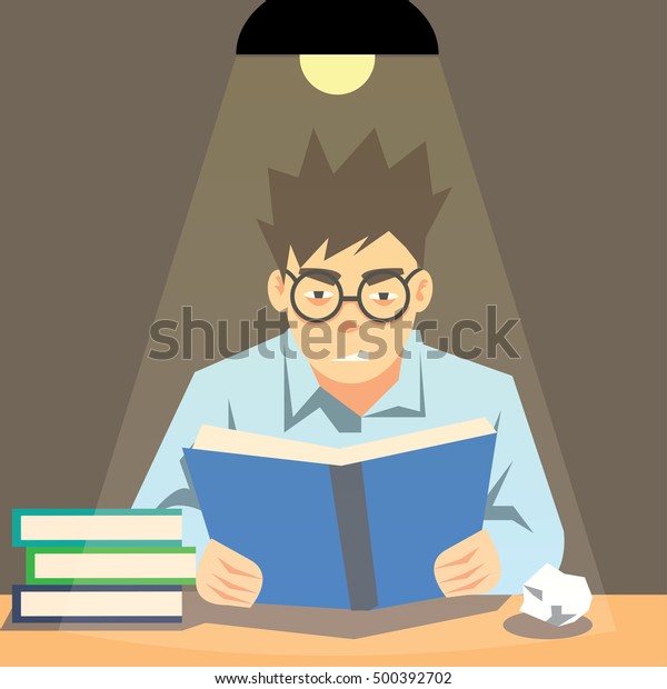 Stressed Man Hard Reading Books By Stock Vector (Royalty Free) 500392702