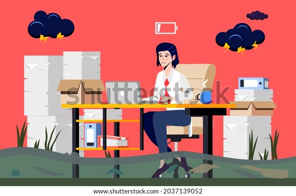 Stressed Office Worker Swamped Work Woman Stock Vector (Royalty Free ...