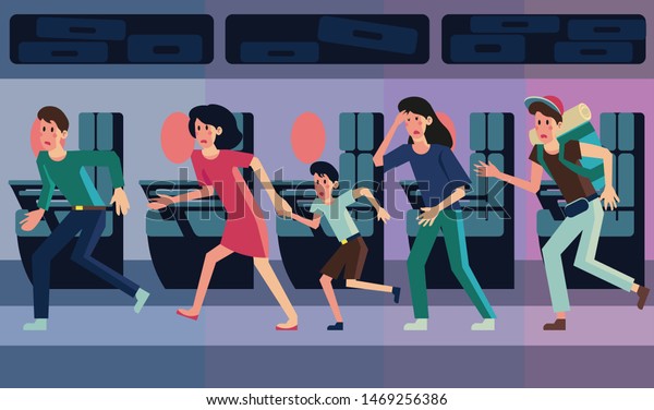 Stressed Passengers Hurrying Exit Plane Emergency Stock Vector (Royalty ...