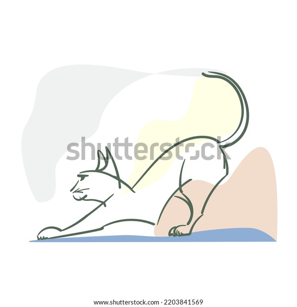 Stretching Cat Drawing Line On Colored Stock Vector (Royalty Free ...