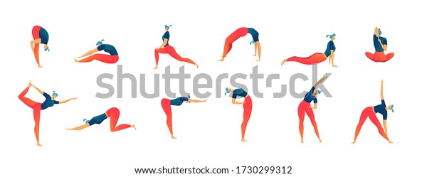 Stretching Exercises People Set Isolated Vector Stock Vector (Royalty ...