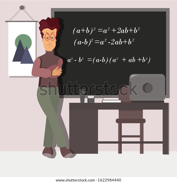 Strict Teacher Front Blackboard Mathematical Formulas Stock Vector ...