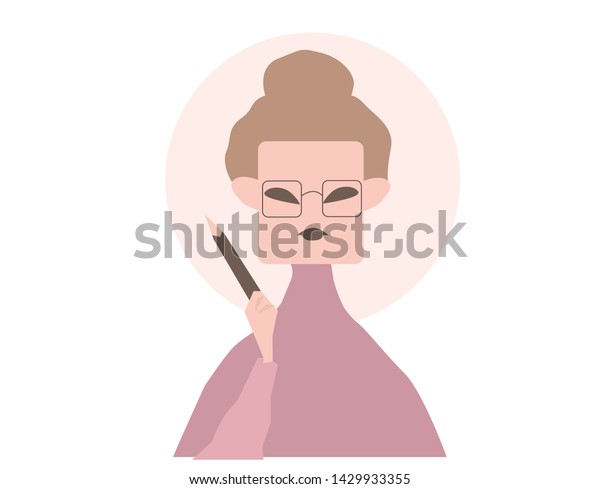 Strict Teacher Wearing Glasses Vector Drawing 스톡 벡터(로열티 프리) 1429933355 ...