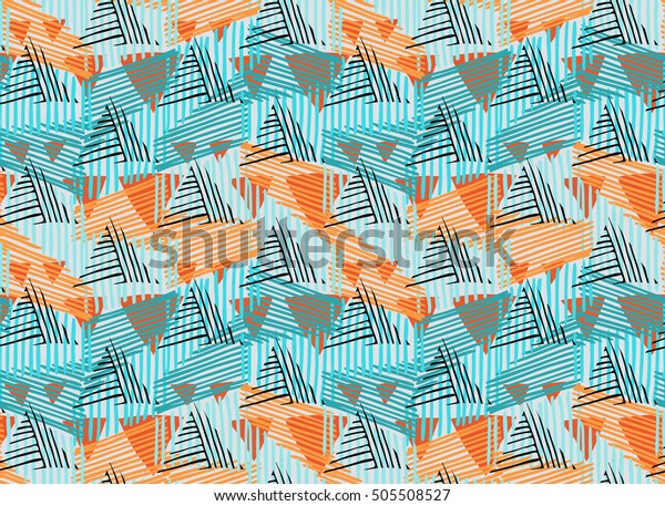 Striped Triangles Blue Orange Blackhand Drawn Stock Vector (Royalty ...