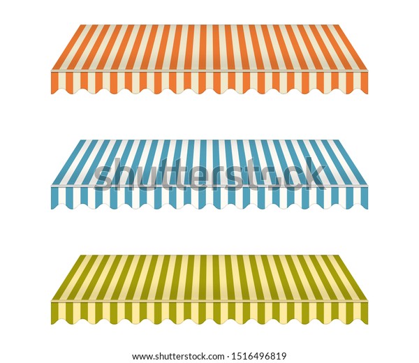 Striped Vintage Awning Set Realistic Vector Stock Vector (Royalty Free ...