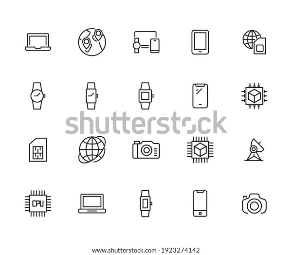 Stroke Line Icons Set Technology Simple Stock Vector (Royalty Free ...