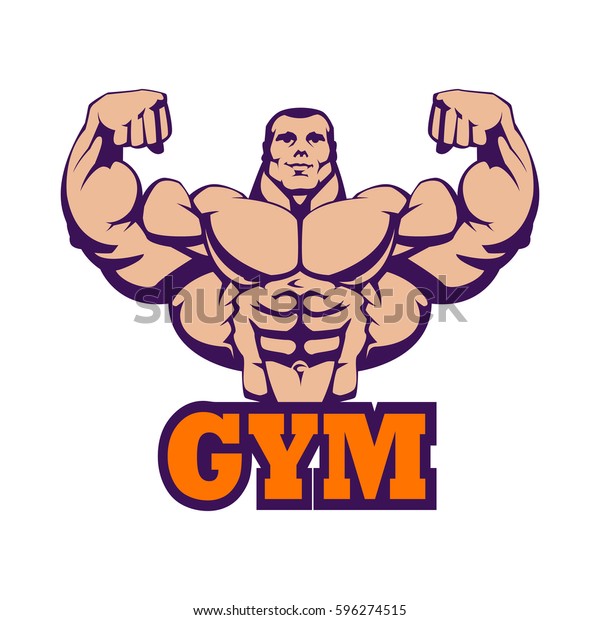 Strong Bodybuilder Huge Biceps Gym Logo Stock-vektor (royaltyfri ...