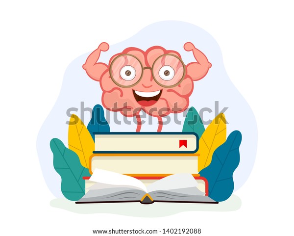 Strong Cartoon Brain Standing On Books Stock Vector (Royalty Free ...