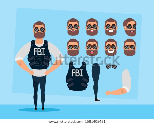 Strong Fbi Man Set Faces Character Stock Vector (Royalty Free ...