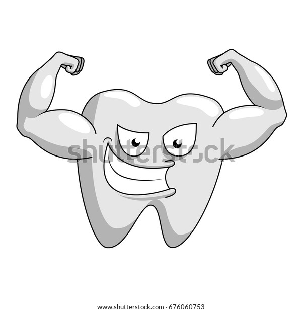 Strong Flexing Tooth Cartoon Vector Illustration: Stock-Vektorgrafik ...