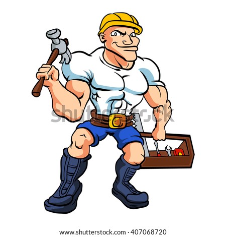 Strong Handyman Holding Tool Box Stock Vector (Royalty Free) 407068720 ...