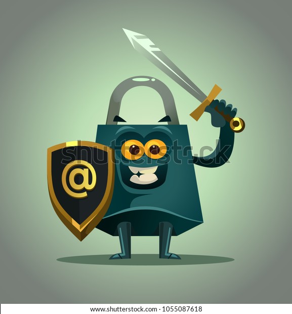 Strong Lock Character Mascot Ready Protect Stock Vector (Royalty Free ...