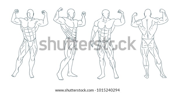 Strongman Hand Drawn Illustration Bodybuilder Front Stock Vector ...