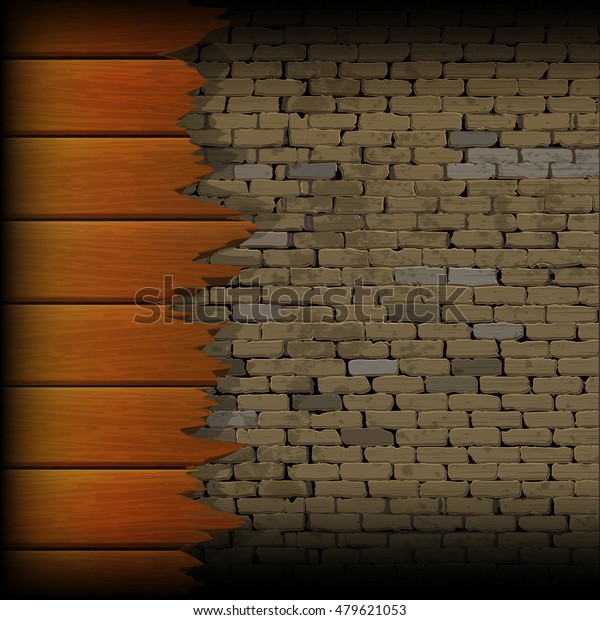 Structure Broken Wooden Planks On Brick Stock Vector (Royalty Free ...