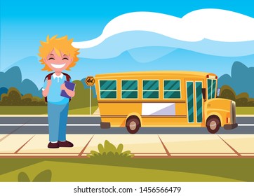 Vektor Stok Boy Running Chase School Bus Because (Tanpa Royalti ...