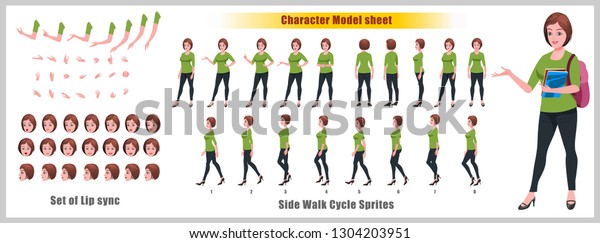 Student Character Model Sheet Walk Cycle 库存矢量图（免版税）1304203951 ...