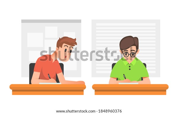 Student Cheating His Friend During Exam Stock Vector (Royalty Free ...