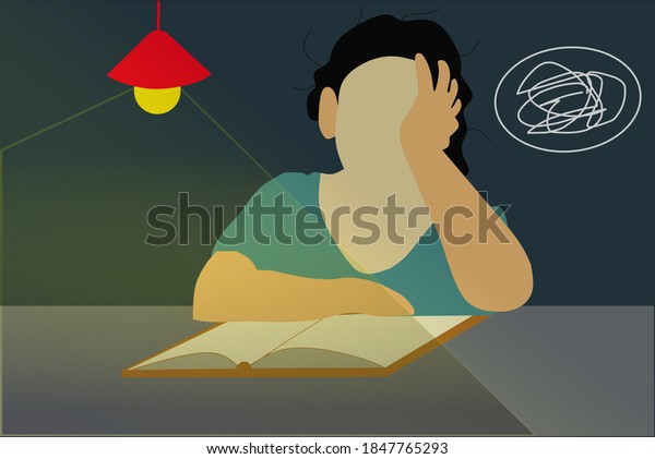 Student Girl Feels Demotivated While Preparing Stock Vector (Royalty ...