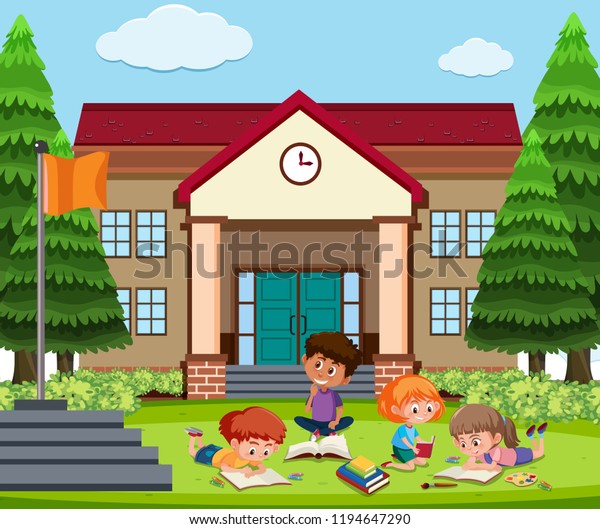 Student Learning Outside School Illustration Stock Vector (Royalty Free ...