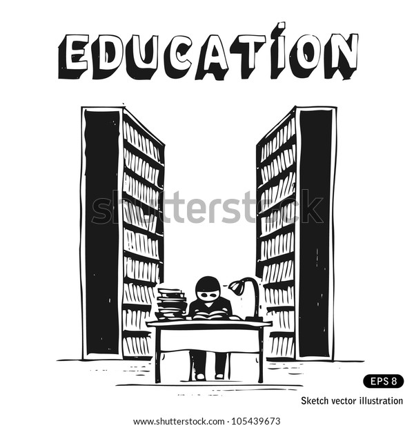 Student Library Hand Drawn Sketch Illustration Stock Vector (Royalty ...