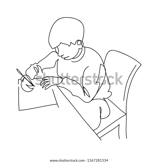 Student Sitting Writing One Line Art 스톡 벡터(로열티 프리) 1267281334 ...