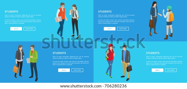 Students Cartoon Characters Web Posters Vector Stock Vector (Royalty ...