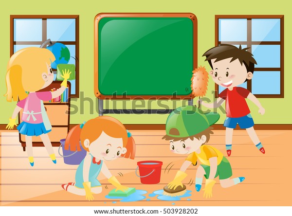 Students Cleaning Classroom Together Illustration Stock Vector (Royalty ...