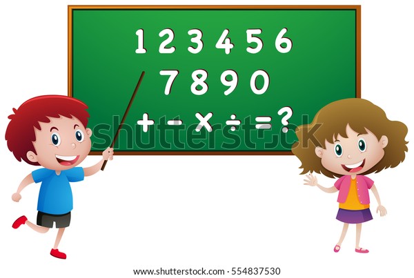Students Counting Numbers On Blackboard Illustration เวกเตอร์สต็อก ...