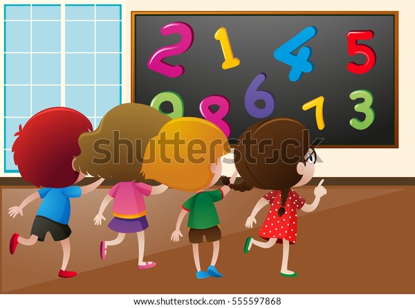 Students Counting Numbers On Board Class Stock Vector (Royalty Free ...
