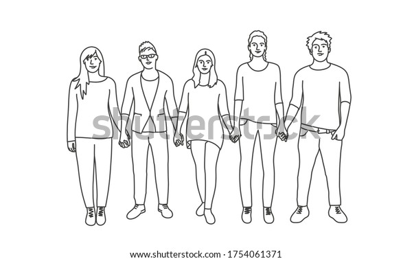 Students Holding Hands Line Drawing Vector Stock Vector (Royalty Free ...